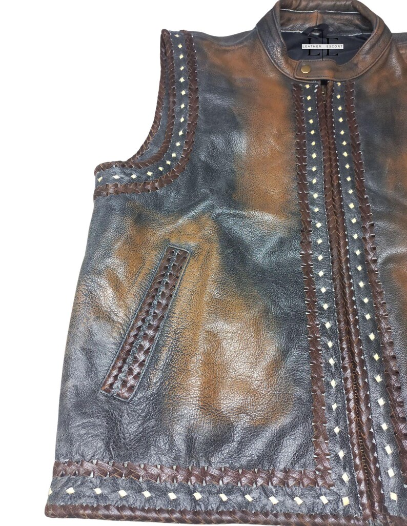 Men's Distressed Leather Vest, Motorcycle Vest Real Leather Vest for ...