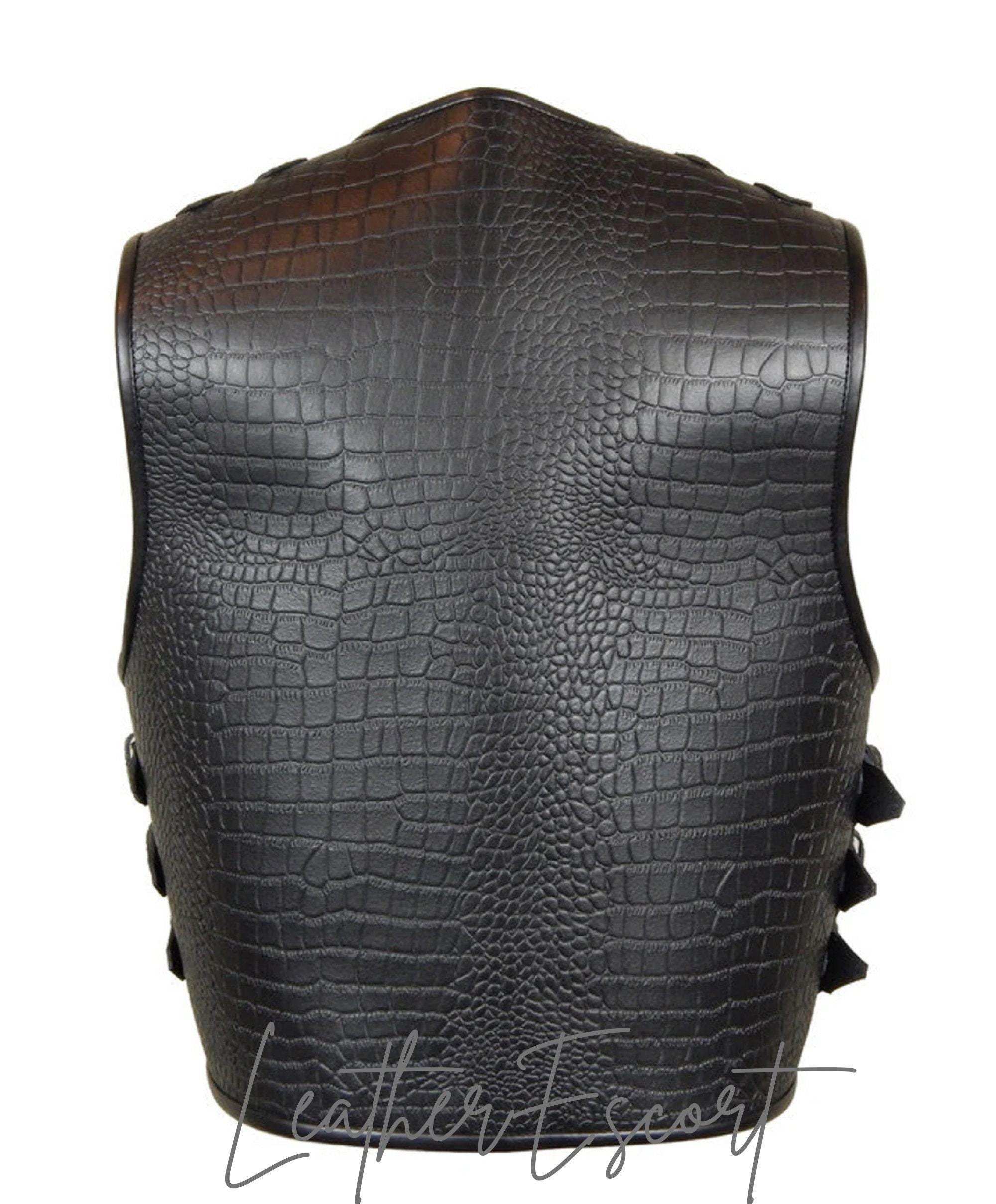 New Men's Alligator Embossed 3mm Thick Leather Vest, Motorcycle Style ...