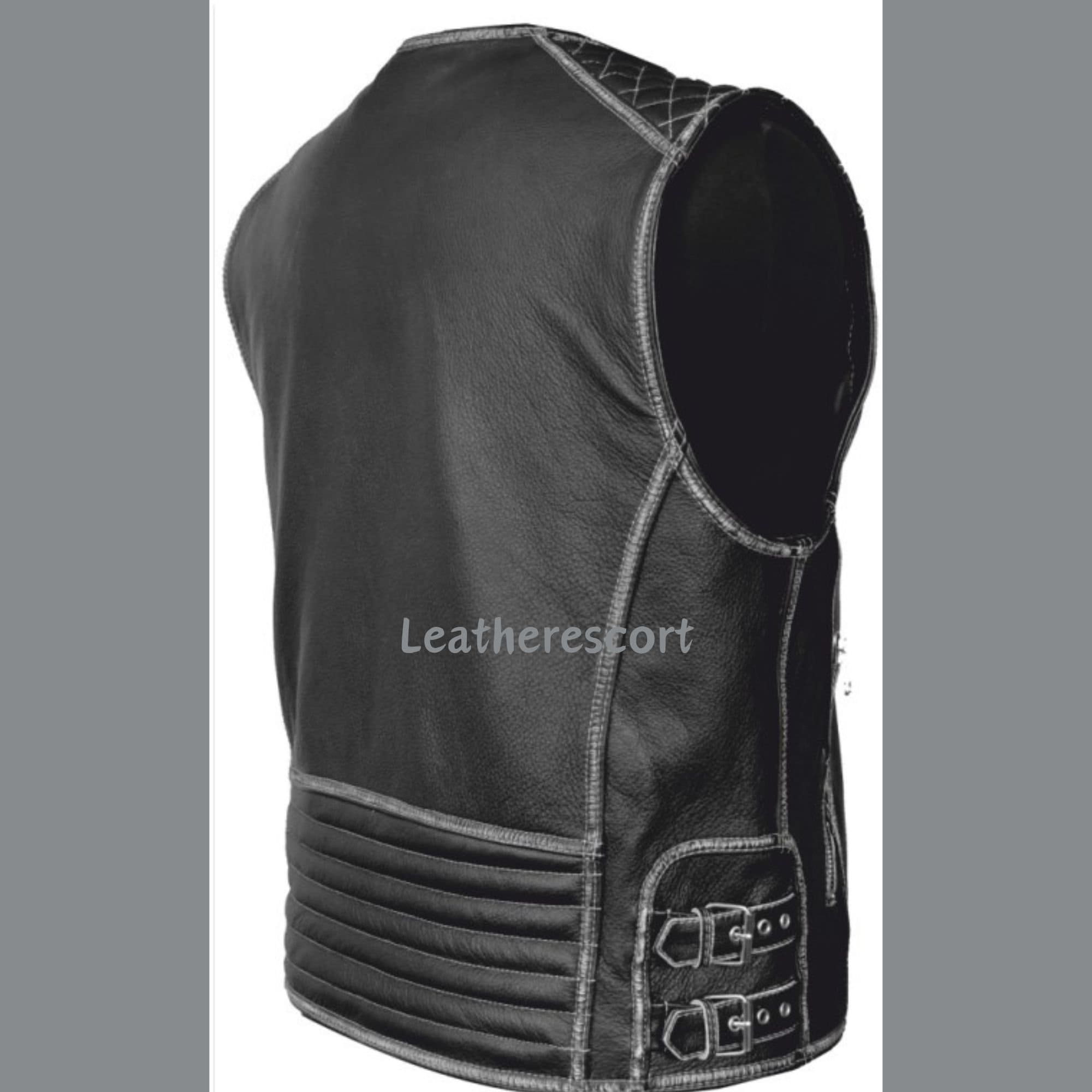 New Men's Distressed Leather Biker Vest, Motorcycle Vest, Club Rider ...