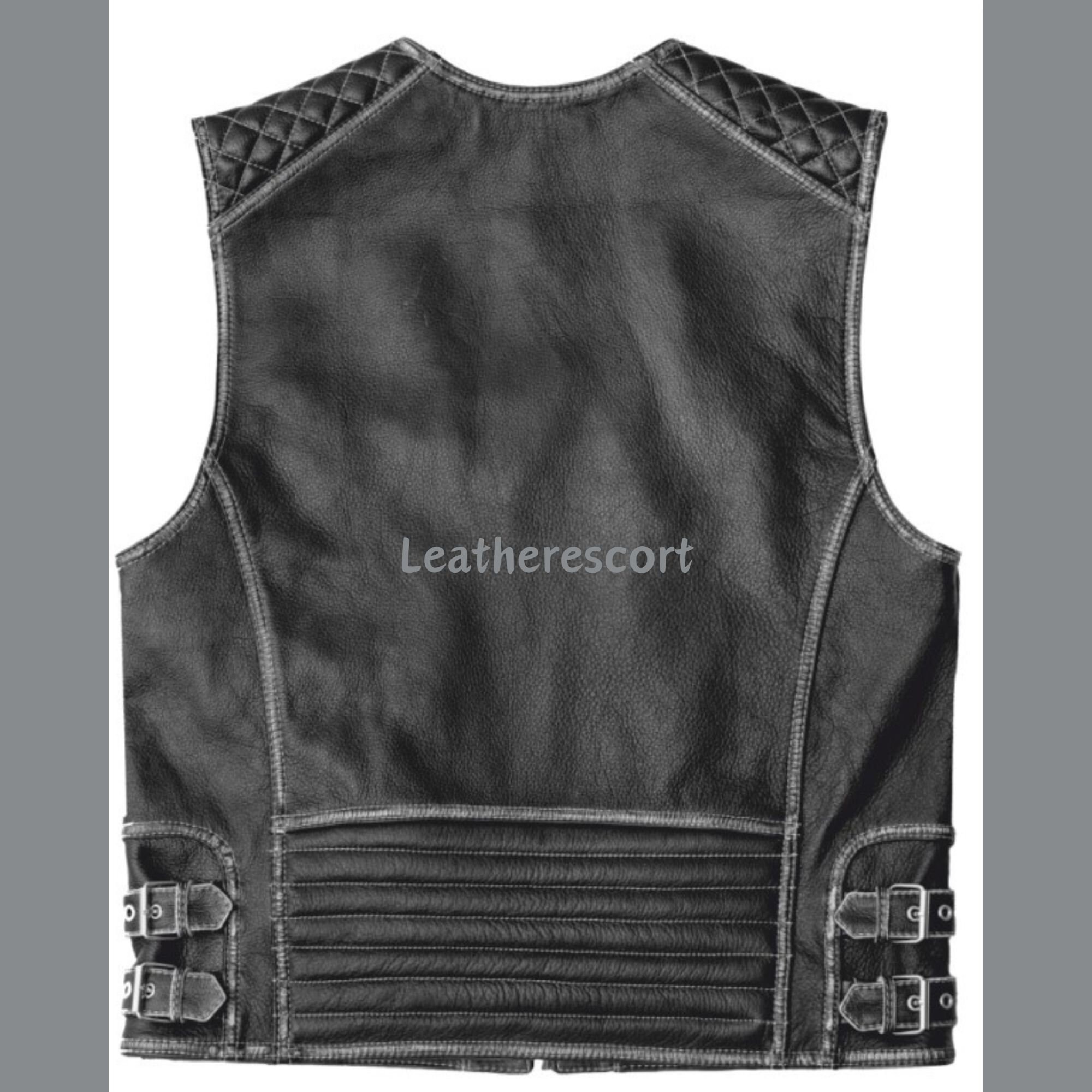 New Men's Distressed Leather Biker Vest, Motorcycle Vest, Club Rider ...