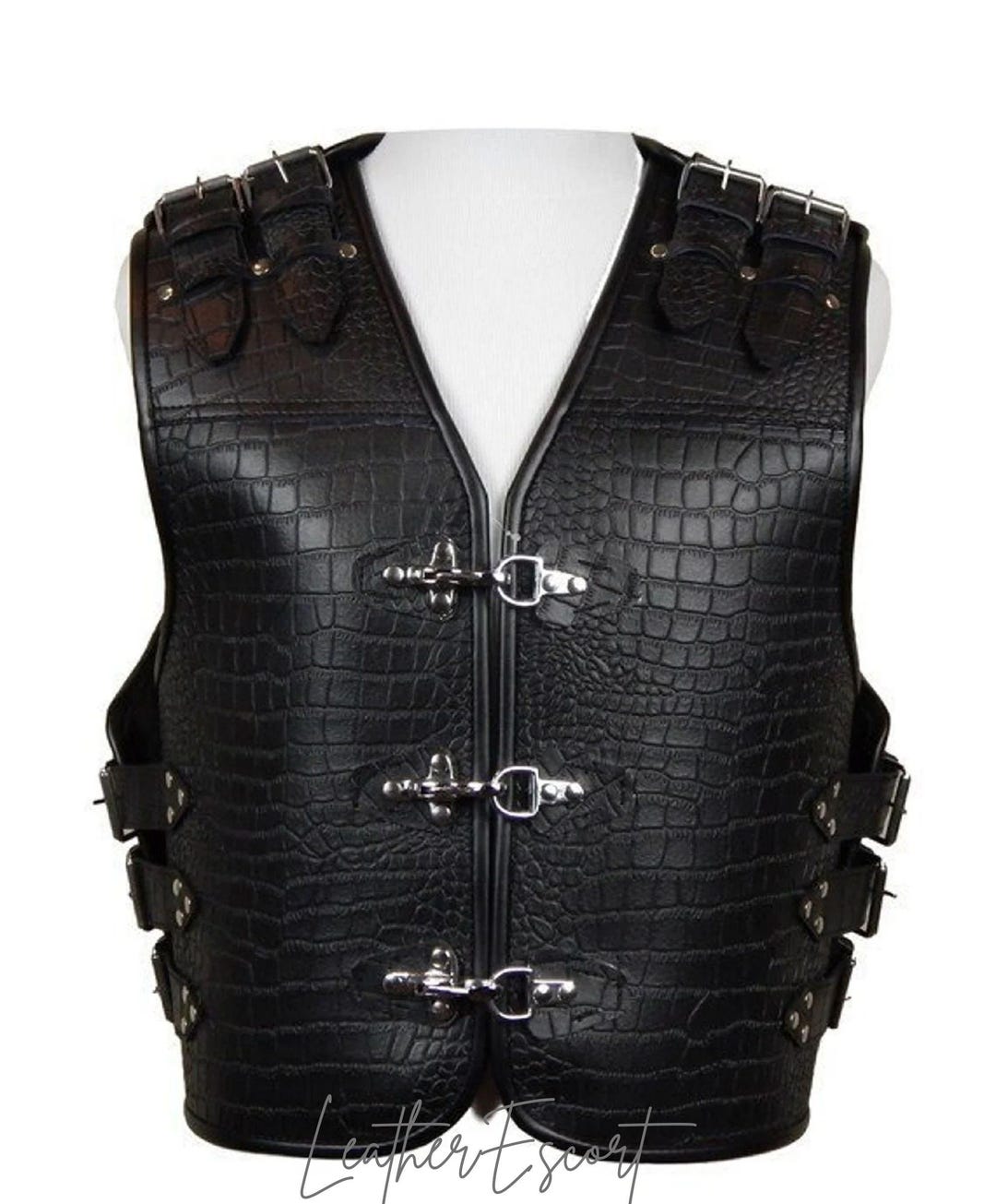 New Men's Alligator Embossed 3mm Thick Leather Vest, Motorcycle Style ...