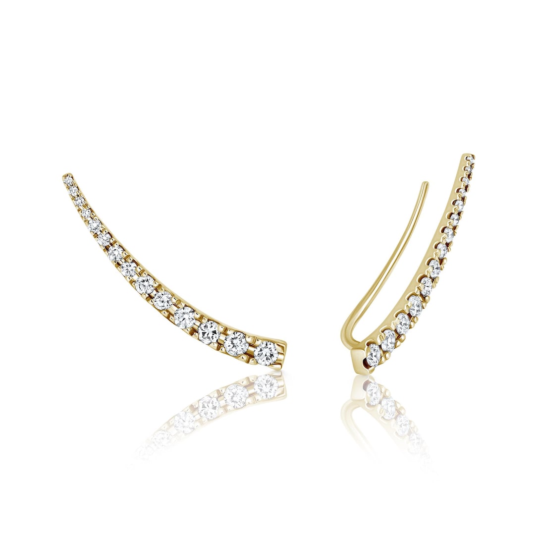 Diamond Climbing Earring, Ear Climber, 14K Gold Earring, Comes as a Single or a Pair, Bar ...