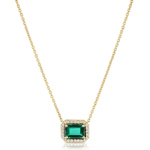 Emerald Diamond Necklace, Hello Handmade Necklace, Emerald Center Stone ...