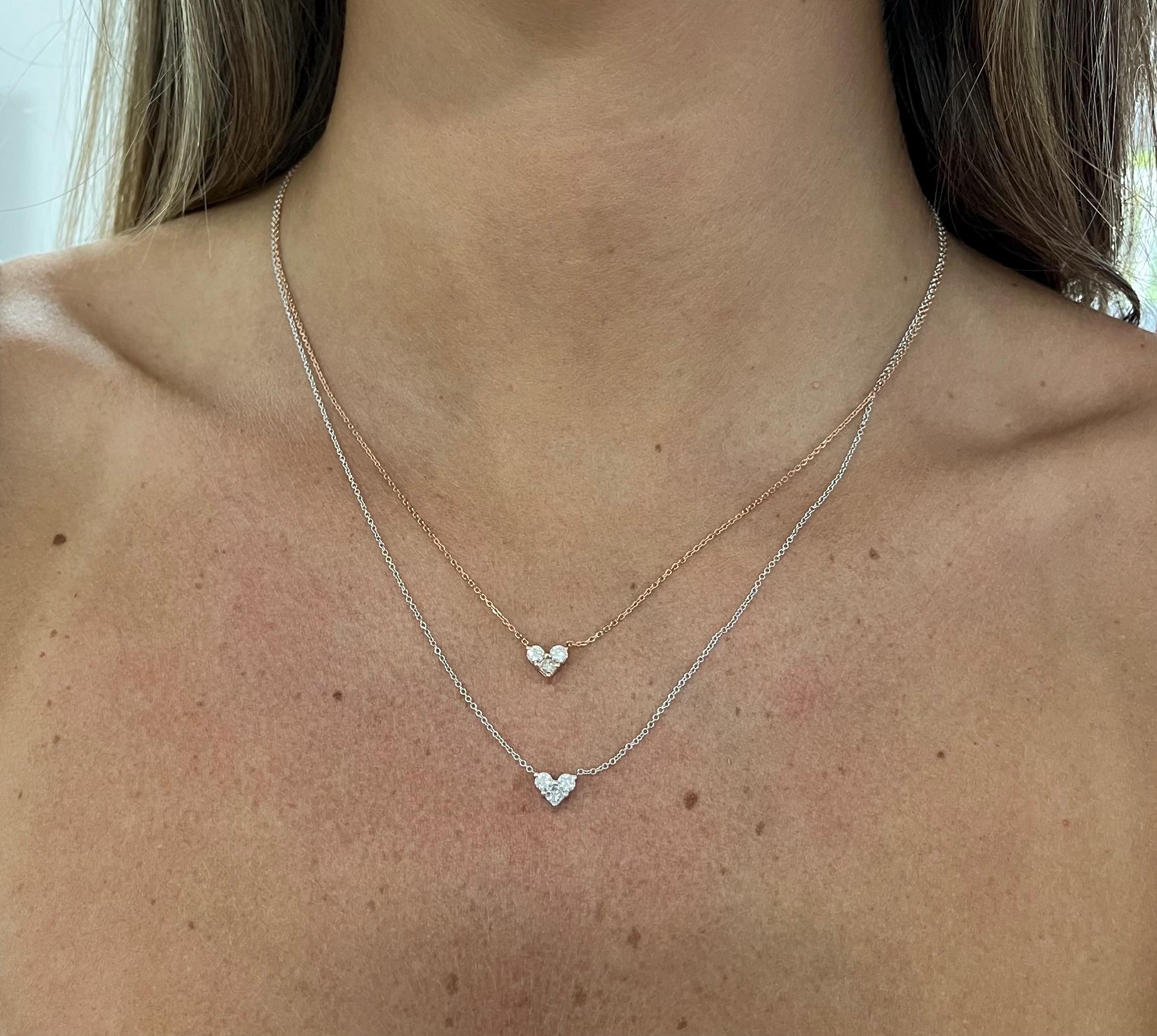 3 Diamond Heart Necklace, 3 Stones, Love Necklace 3 Diamond Heart Necklace, 3 Stones, Love Necklace