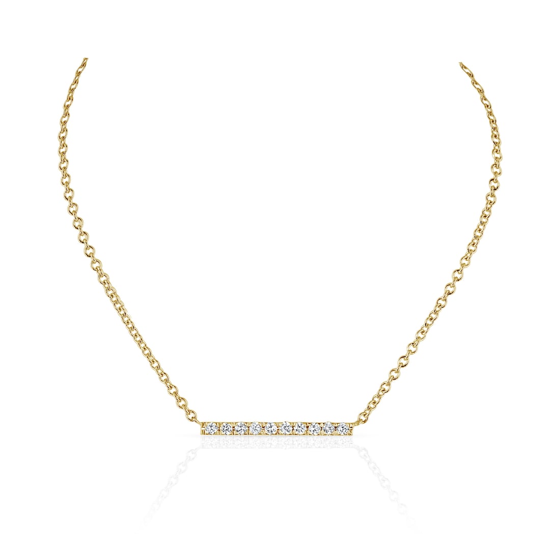 Diamond Row Necklace, 14K Solid Gold, Necklace Minimalist, Diamond Bar ...