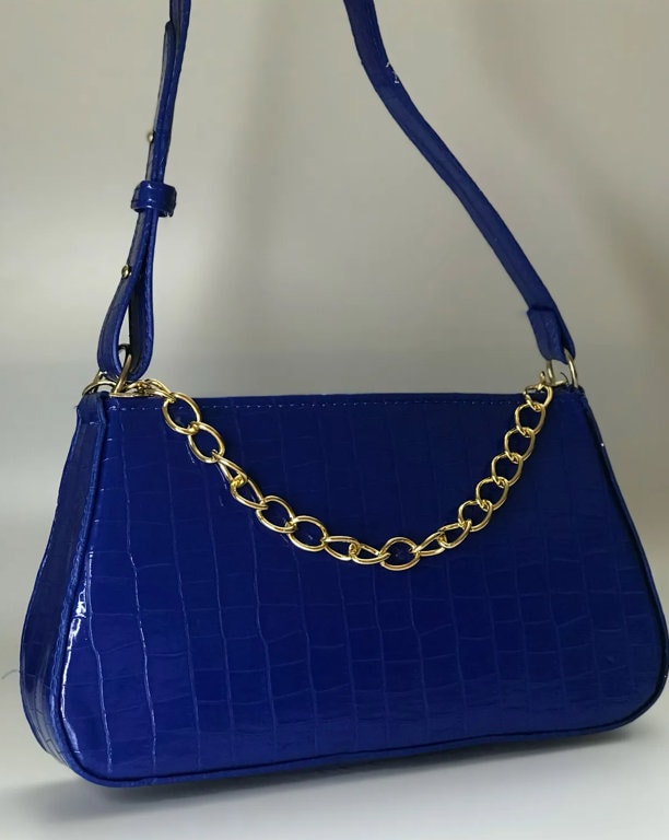 Navy Blue Croc Bag With Chain Detail and Detachable Scarf Stylish ...