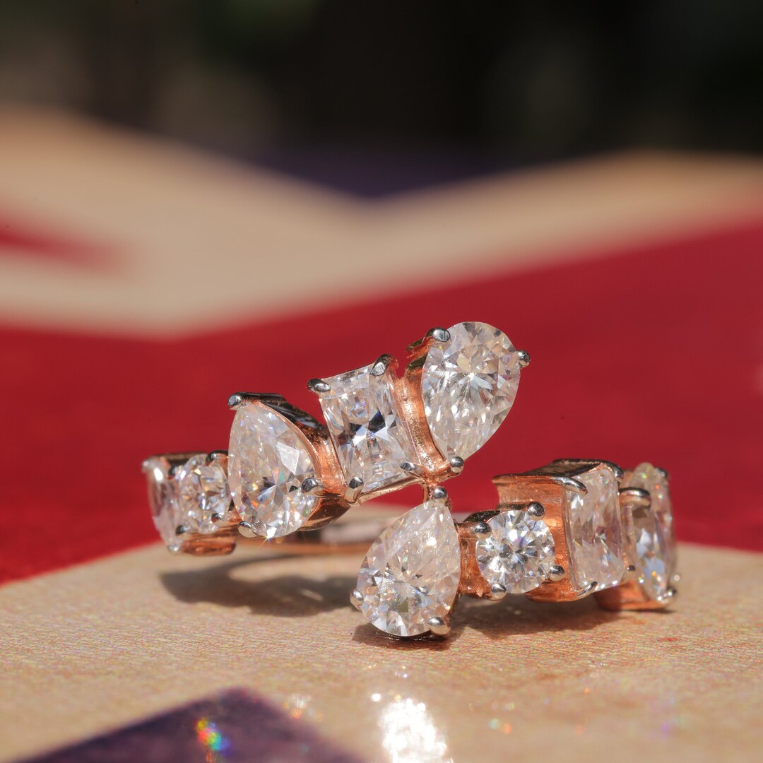 Mixed Diamond Wrap Ring, Fancy Shape Diamond Coil Ring, Wedding ...