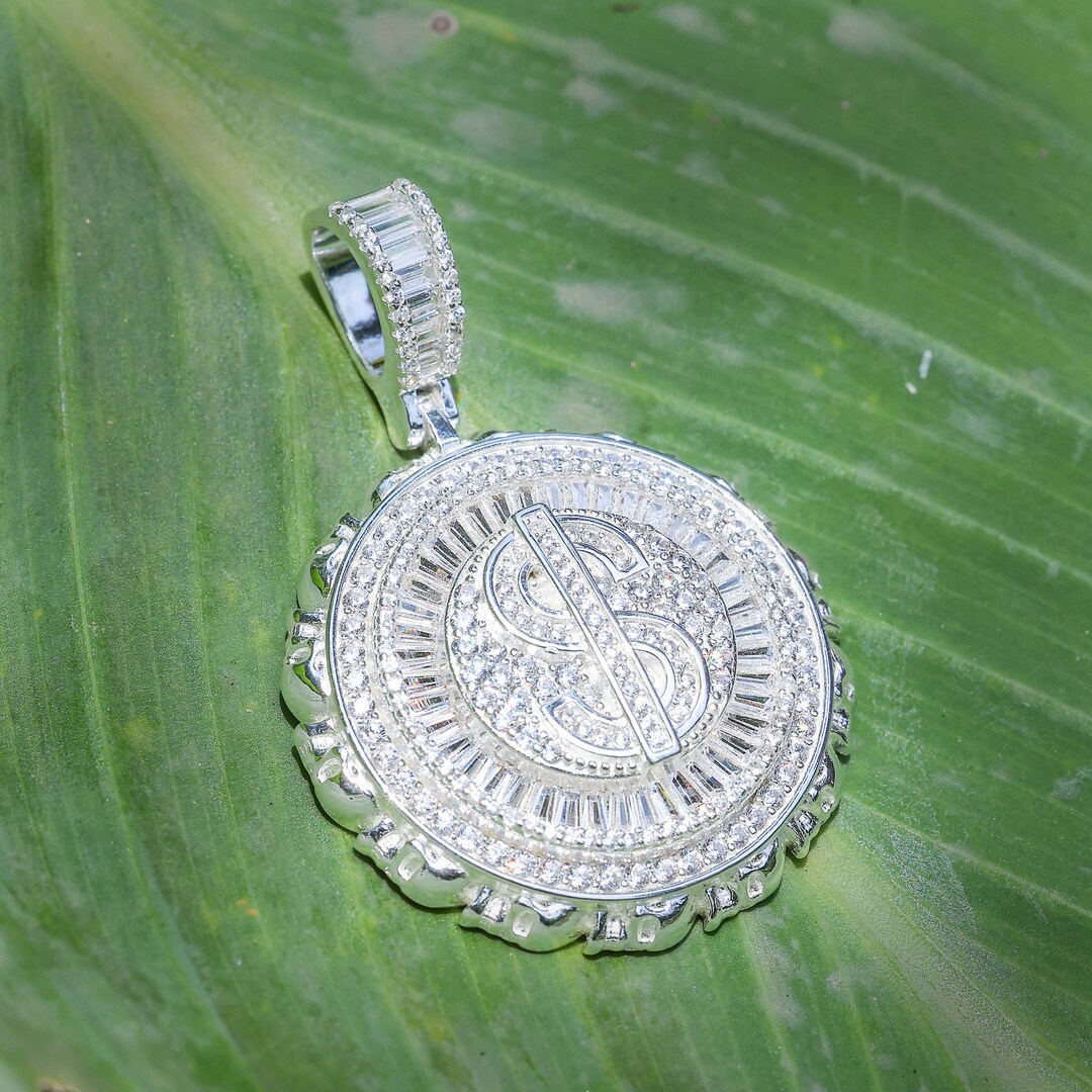 Large 925 Sterling Silver Dollar Sign Pendant, Moissanite Hip Hop ...