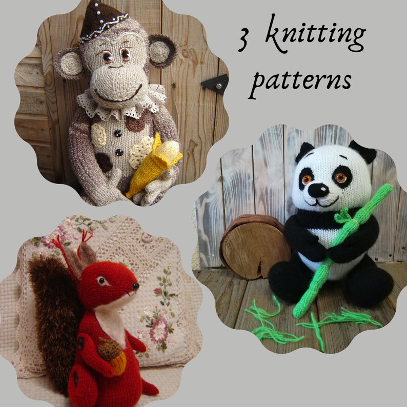 Bundle Toys Knitting Patterns Knit Monkey, Panda With Bamboo and ...