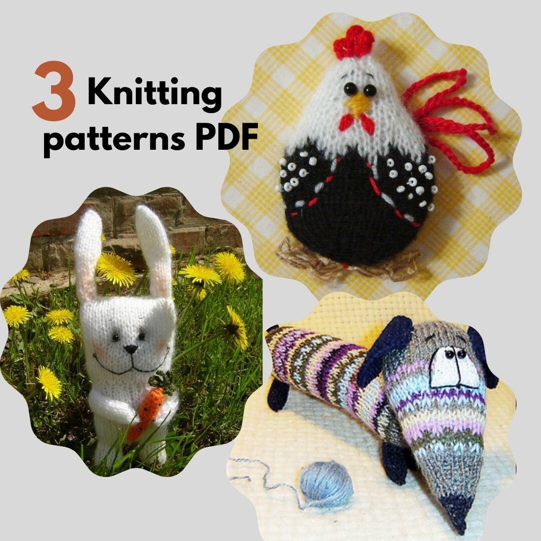 Beginner Knit Pattern Bundle for Pocket Pet Toys - Rooster, Dog, Hare ...