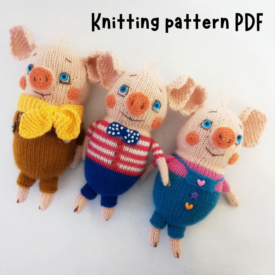 Toy Knitting Patterns - Piglet Toy, Knit Toy 3 Little Piglets, Knitting ...