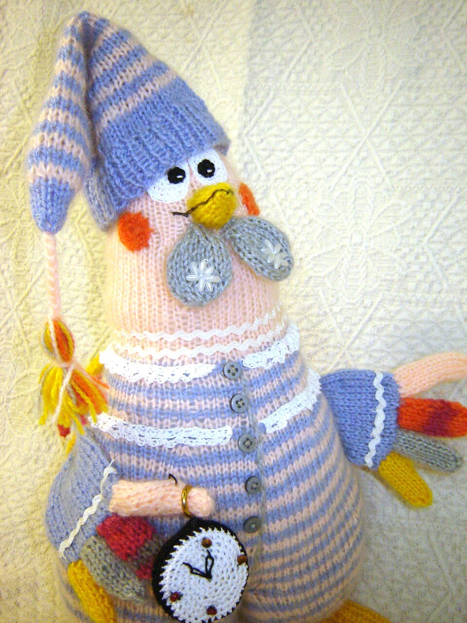 Toy Knitting Patterns, Knit Plush Rooster With an Alarm Clock Christmas ...