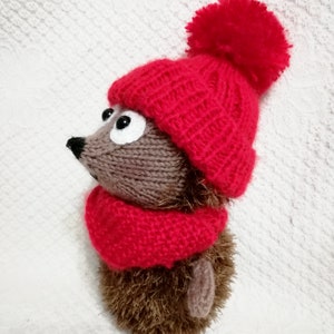 Knitting Pattern for a Brown Hedgehog in a Red Hat Toy 8 Inches Tall ...