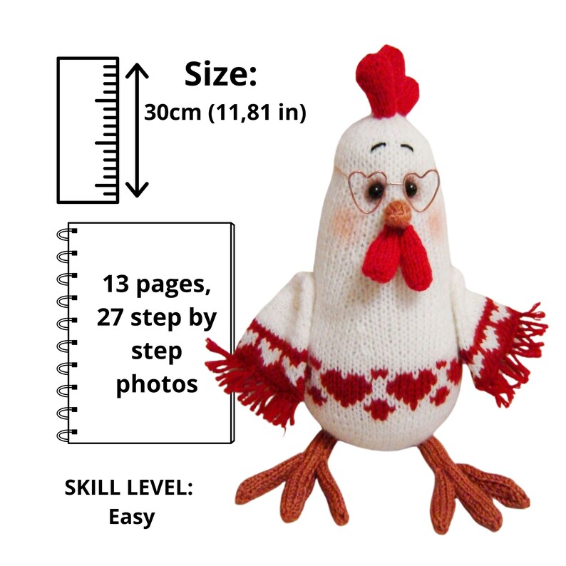 Toy Knitting Pattern Rooster for Valentine's Day Rooster, 4 Roosters -1 ...