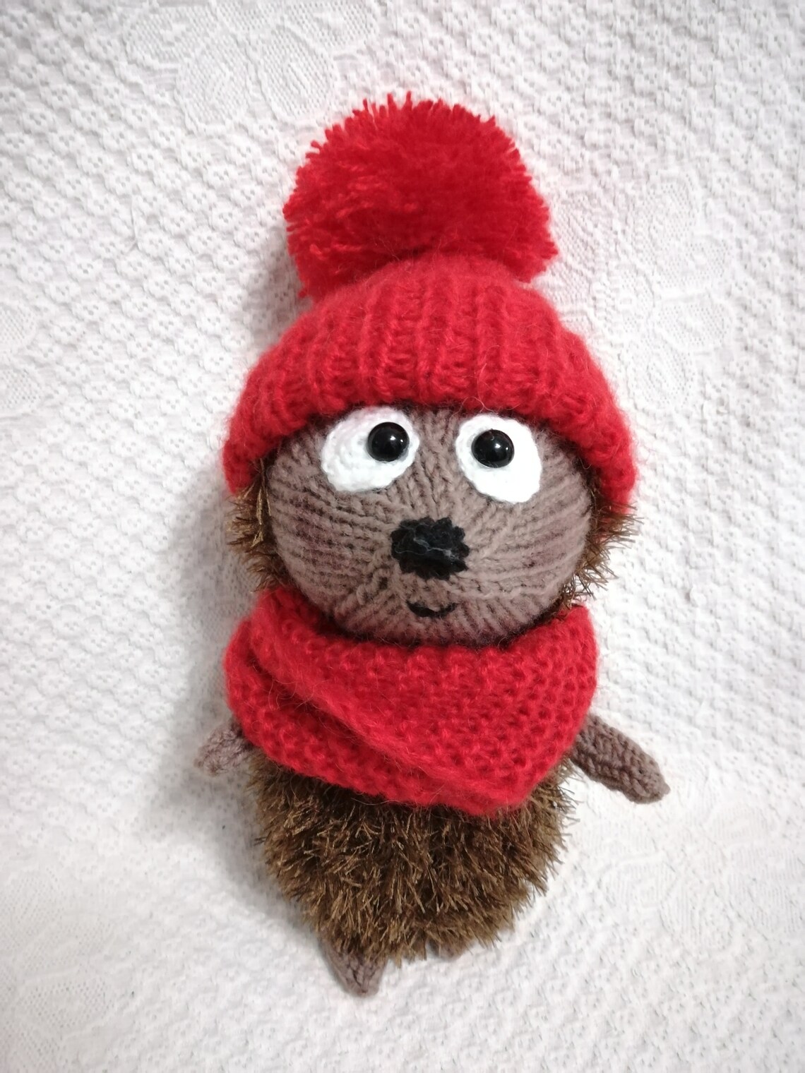 Knitting Pattern for a Brown Hedgehog in a Red Hat Toy 8 Inches Tall ...