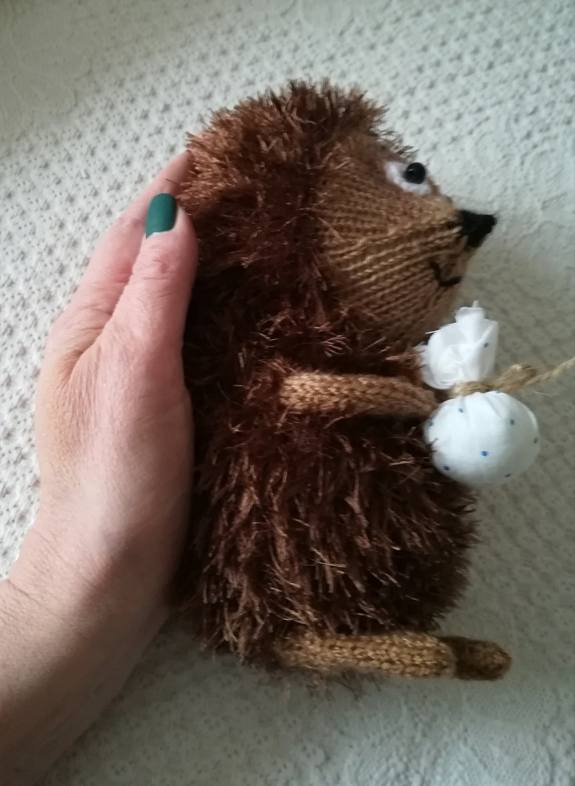 Knitting Pattern for a Brown Hedgehog in a Red Hat Toy 8 Inches Tall ...