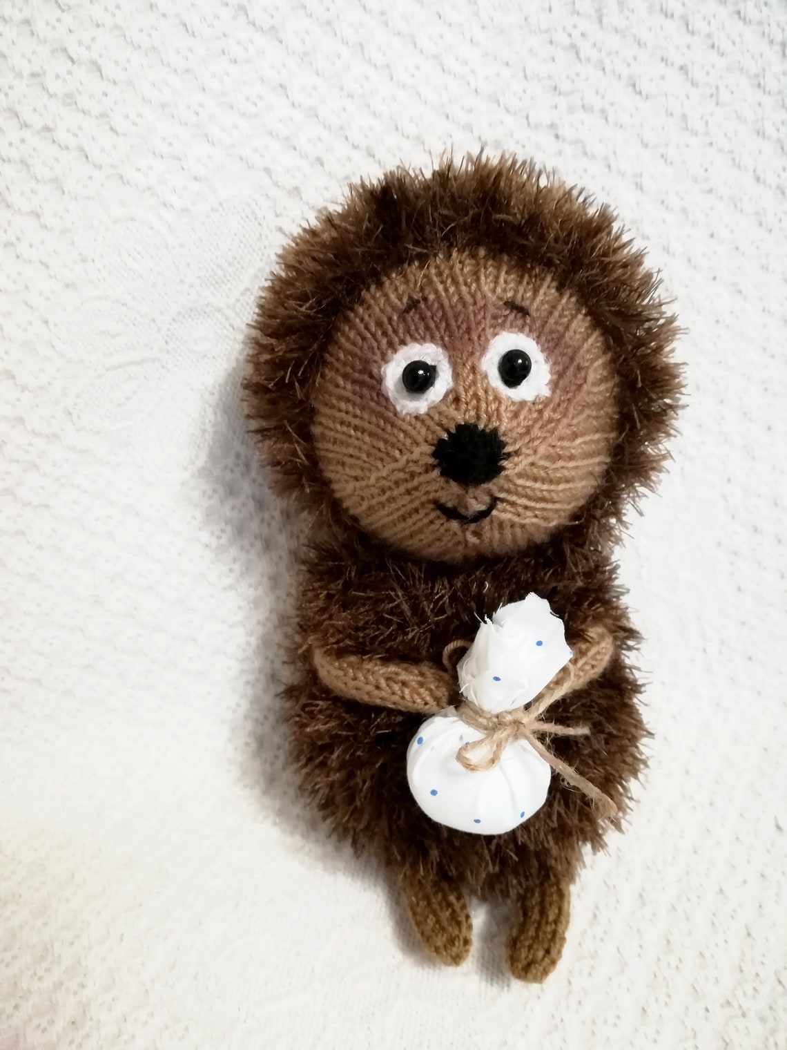 Knitting Pattern for a Brown Hedgehog in a Red Hat Toy 8 Inches Tall ...