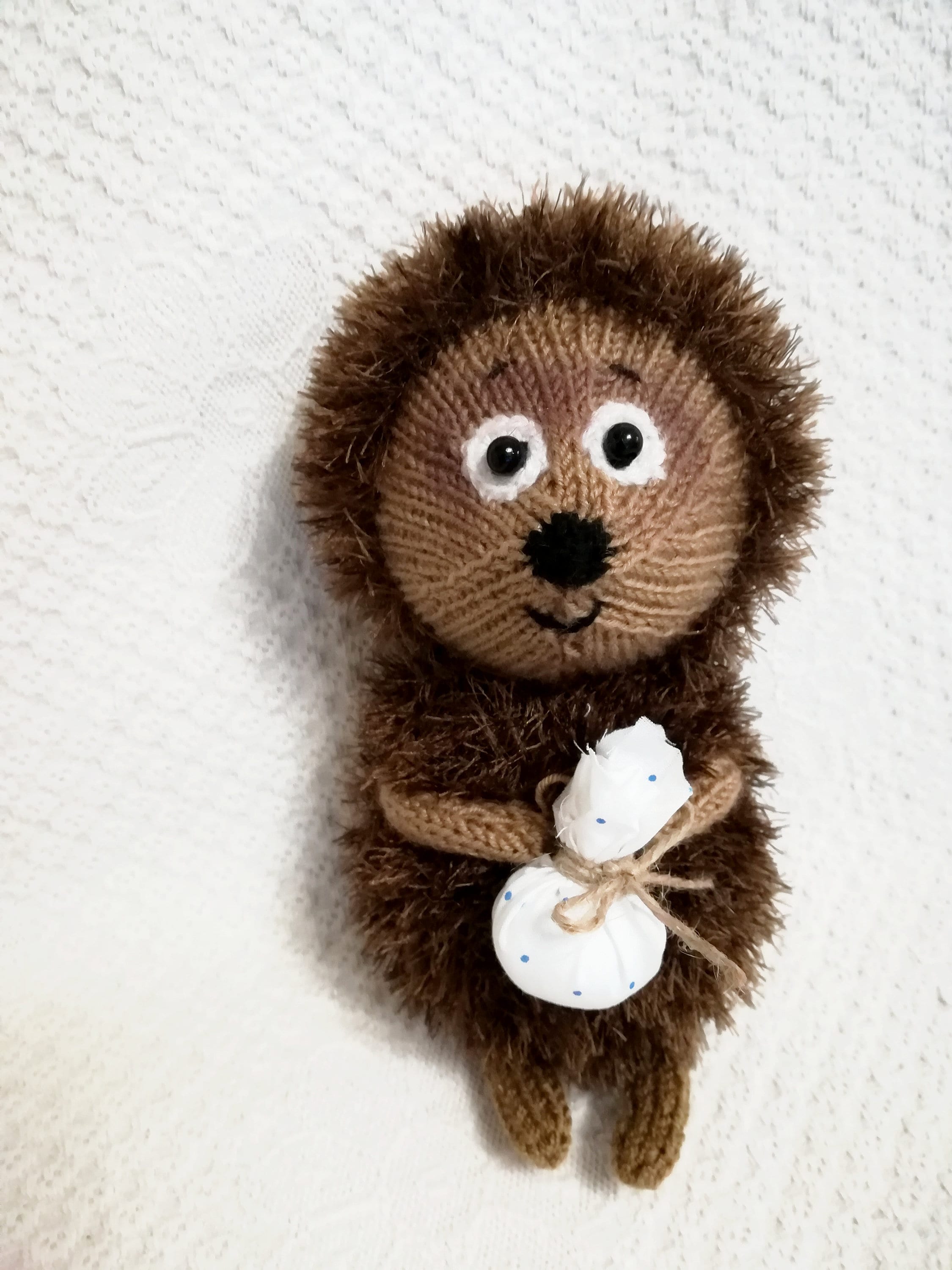 Knitting Pattern for a Brown Hedgehog in a Red Hat Toy 8 Inches Tall ...