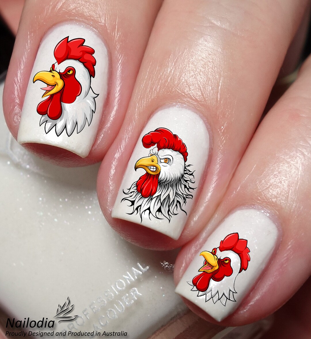 Angry Rooster Cock Nail Art Decal Sticker - Etsy