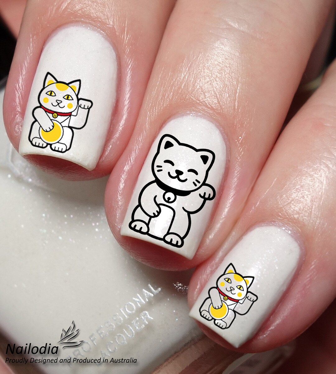Japanese Lucky Cat Maneki Neko Nail Art Decal Sticker - Etsy