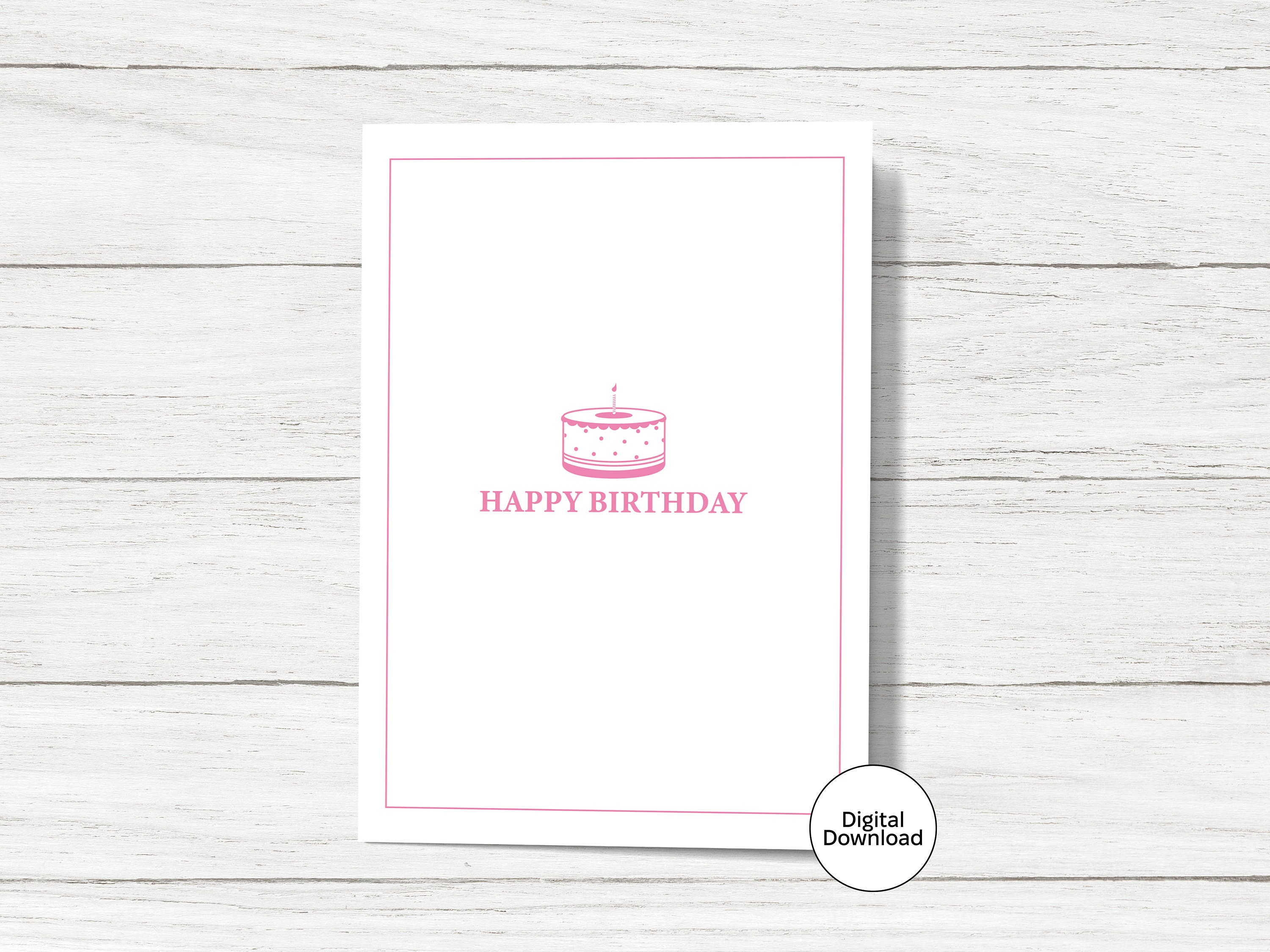 Happy Birthday Digital Card Printable Pink Cake Birthday Card Instant ...