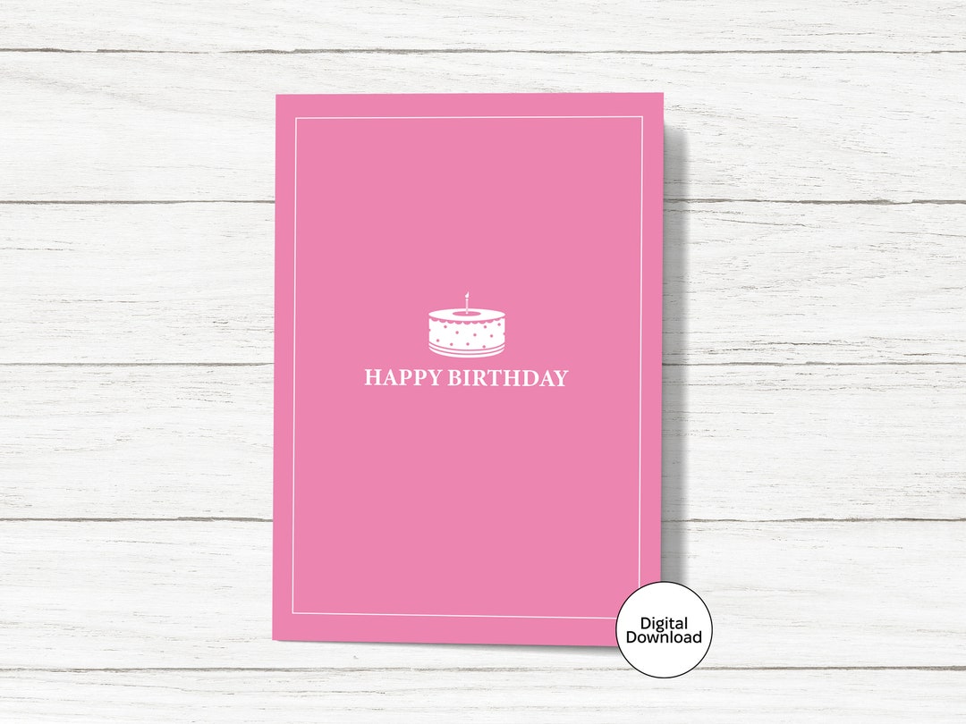 Happy Birthday Digital Card Printable Pink Birthday Card Instant ...