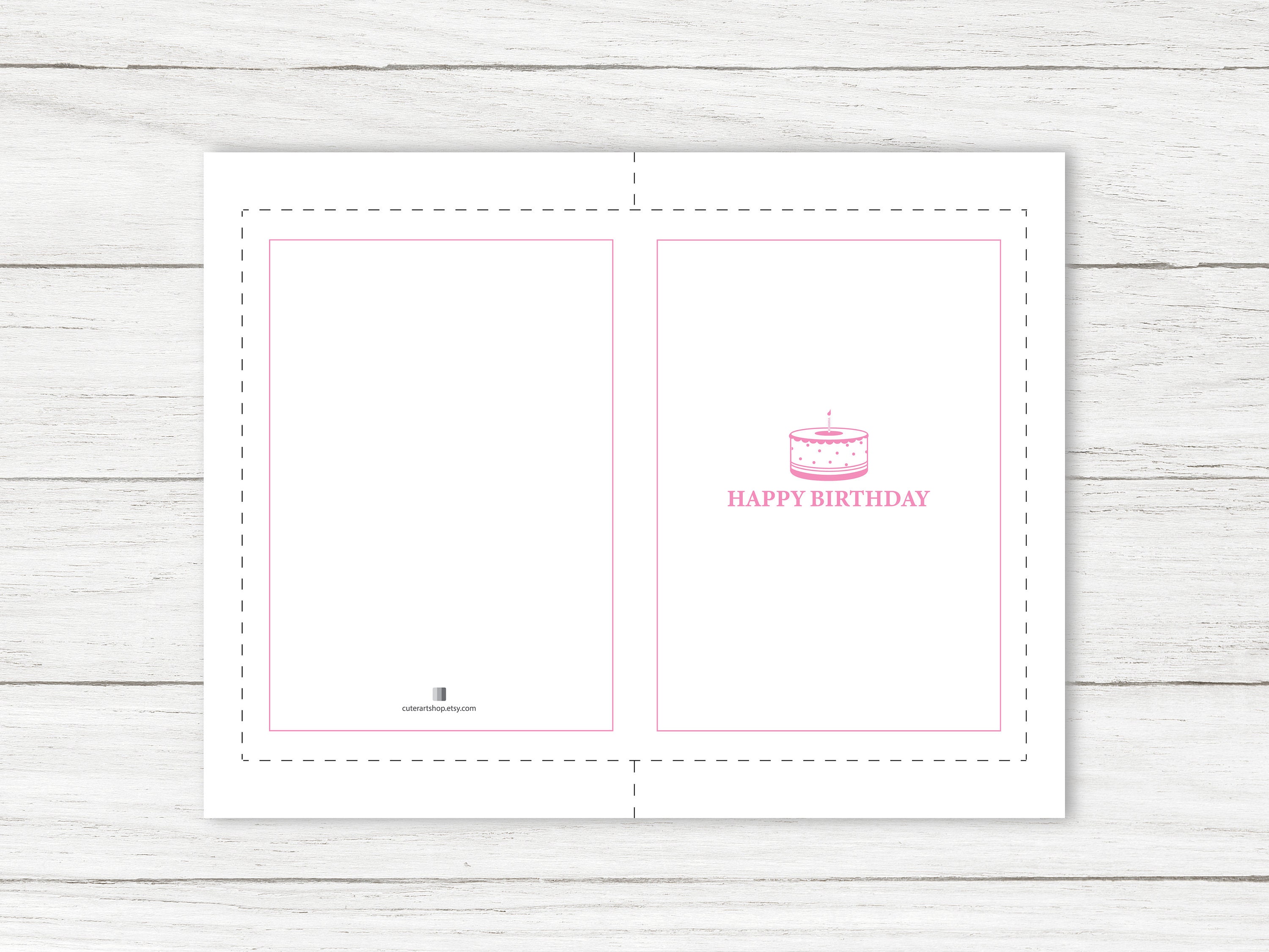 Happy Birthday Digital Card Printable Pink Cake Birthday Card Instant