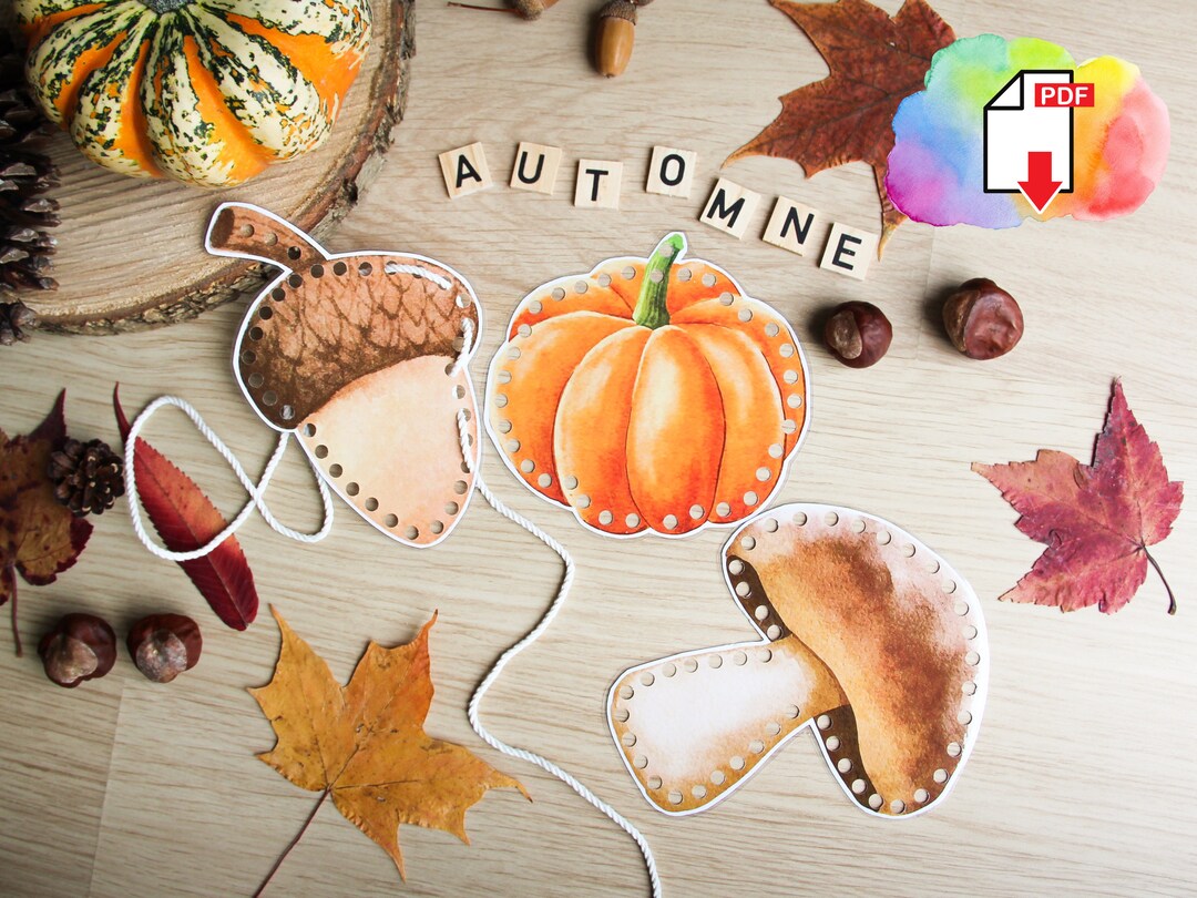 Fall Lacing Card, Watercolor, Printable Fine Motor Activity, Preschool ...