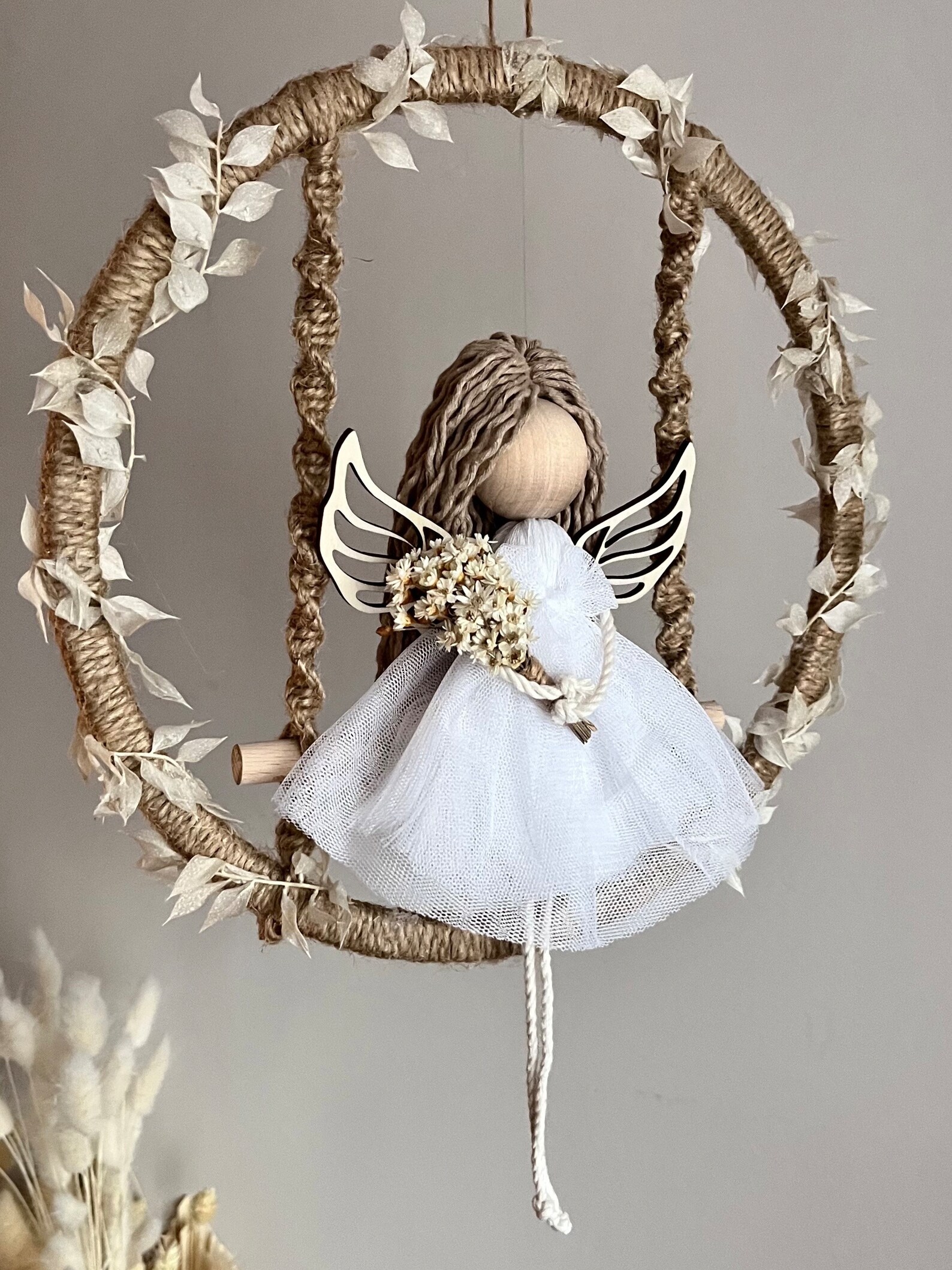 Guardian Angel in Hoop, Personalized Gift for Baptism, Boho Decoration ...