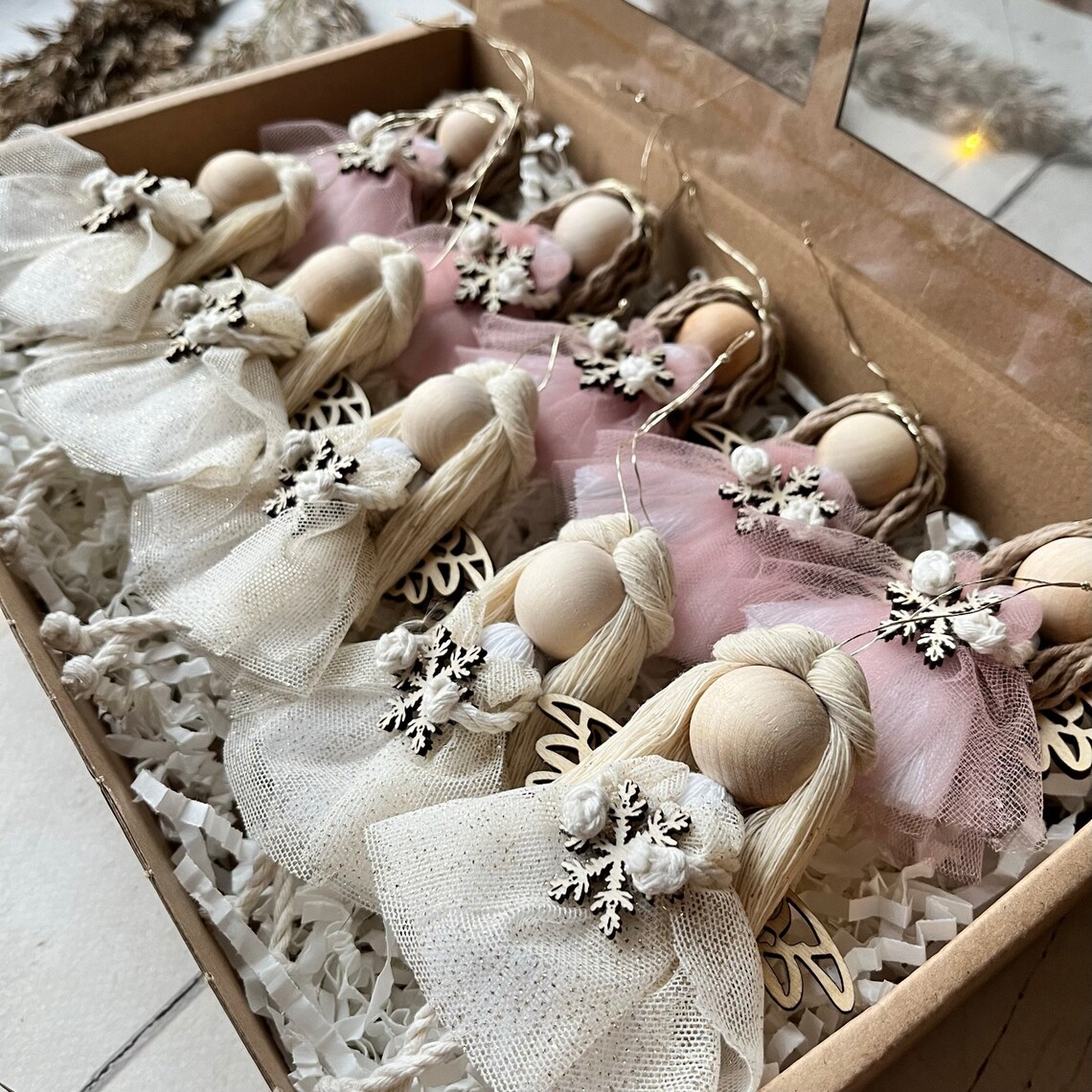 Handmade Angels for Christmas Tree , Set of 10 Little Decorative Angels ...