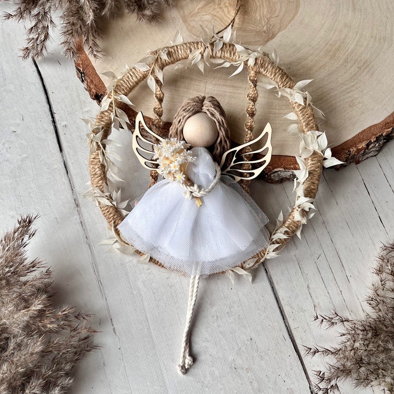 Guardian Angel in Hoop, Personalized Gift for Baptism, Boho Decoration ...