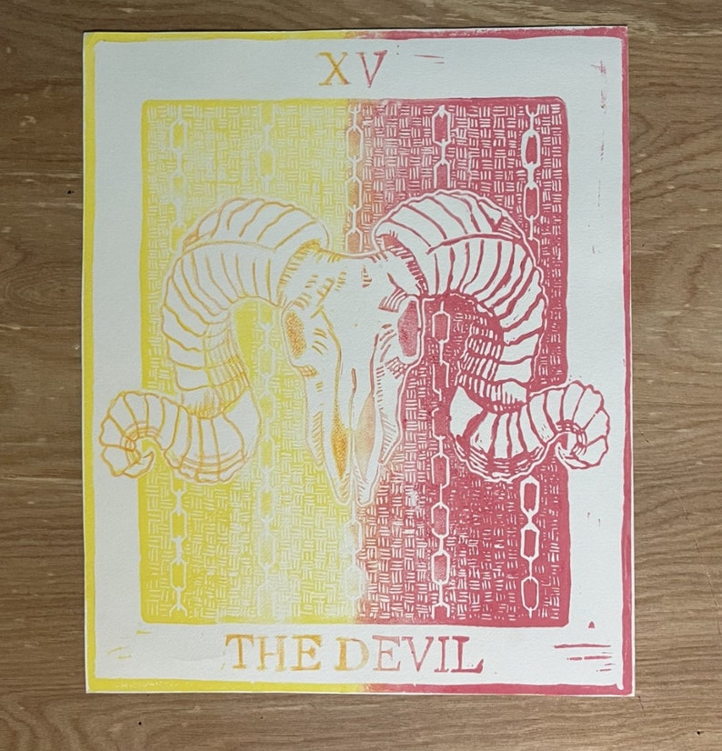The Devil Tarot Card Linocut Print - Etsy