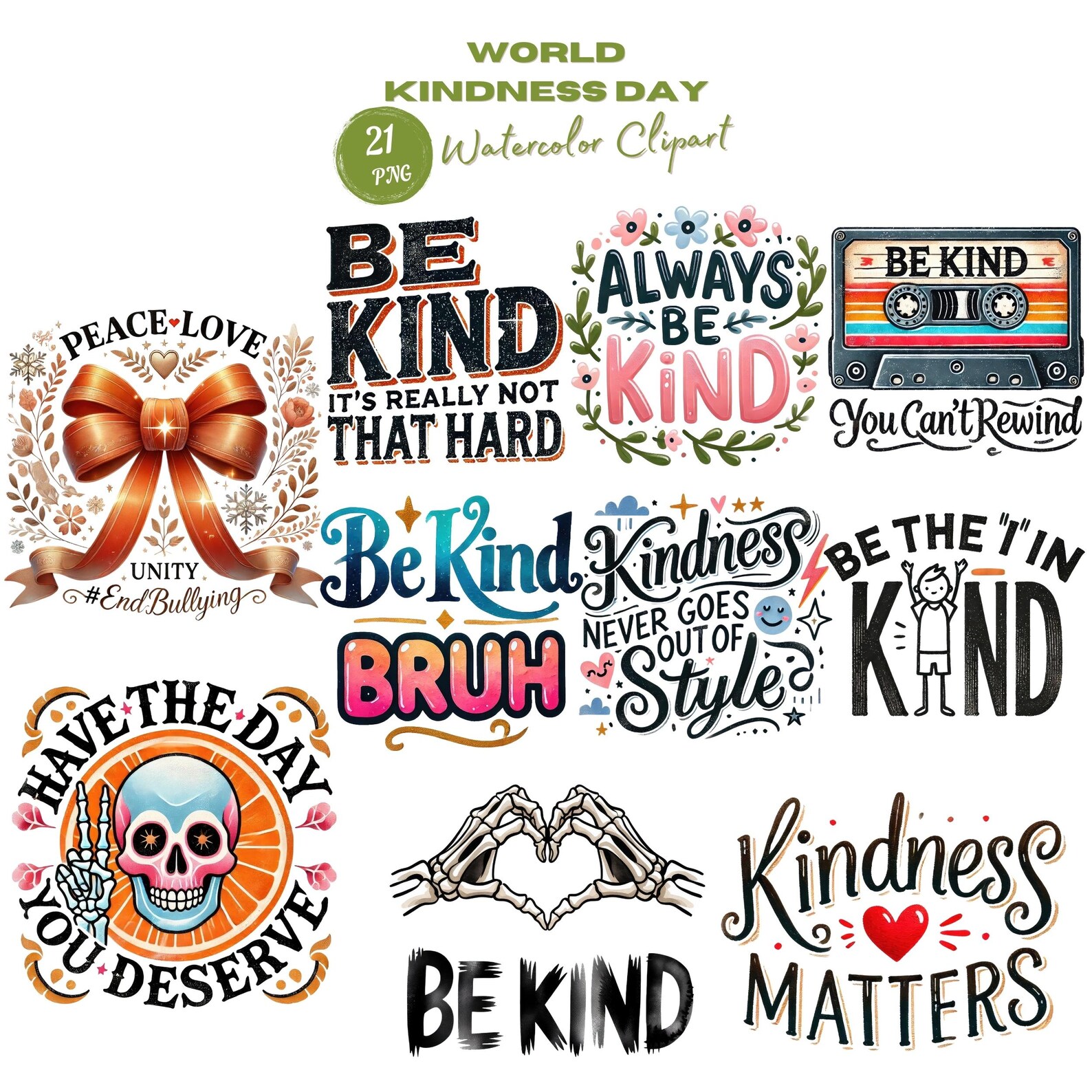 Kindness Day PNG Clipart Watercolor. Inspirational Quotes, Positive ...