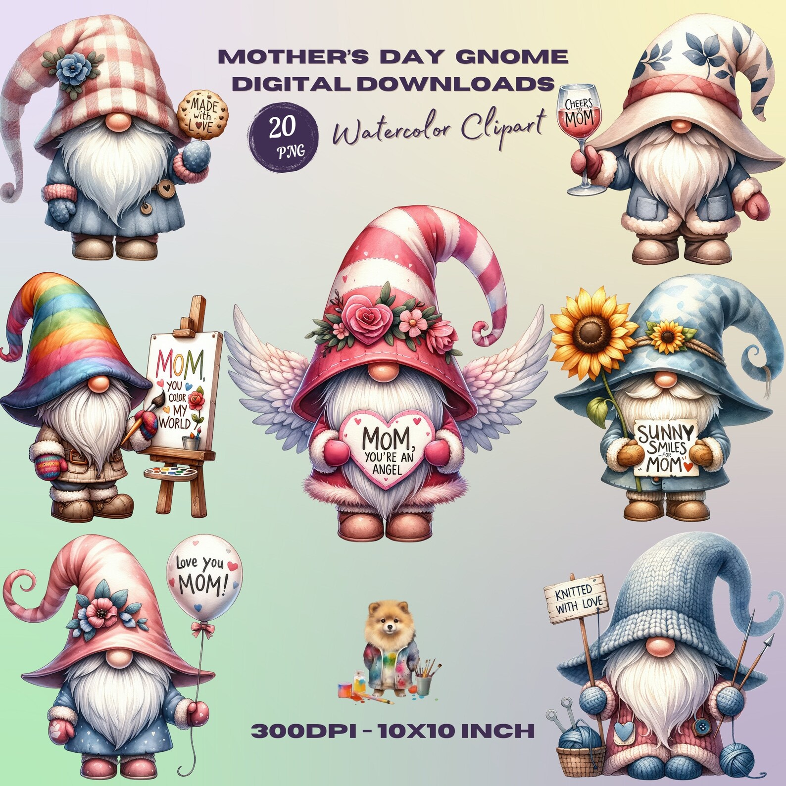 Watercolor Mother's Day Gnome Clipart. Gnome Illustrations & Digital ...
