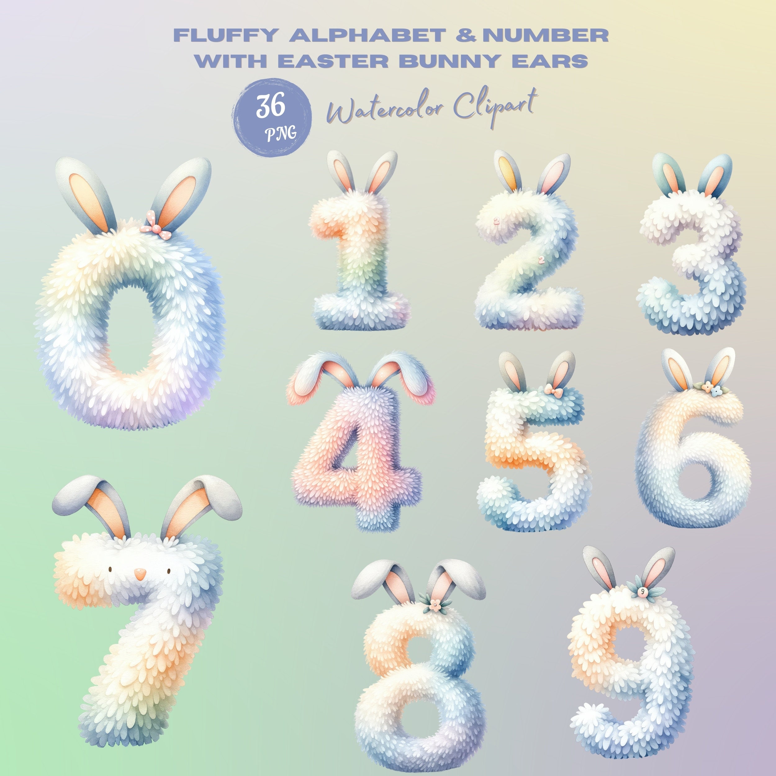 Watercolor Alphabet Easter Bunny Ears With Soft and Fluffy Texture ...