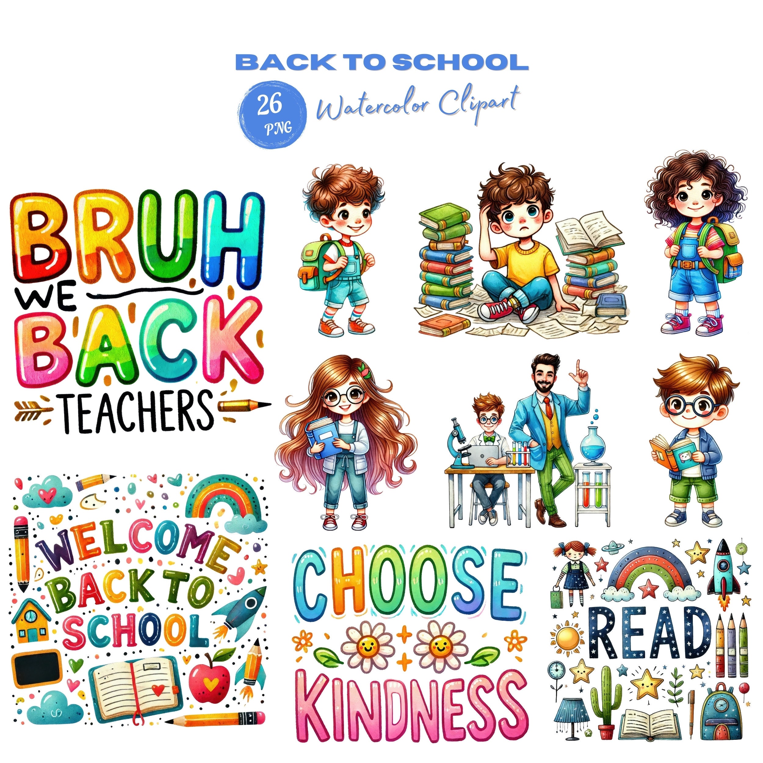Watercolor Back to School Clipart PNG - Hand-drawn School Supplies for ...