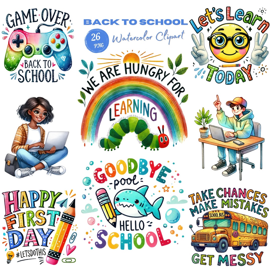 Watercolor Back to School Clipart PNG - Hand-drawn School Supplies for ...