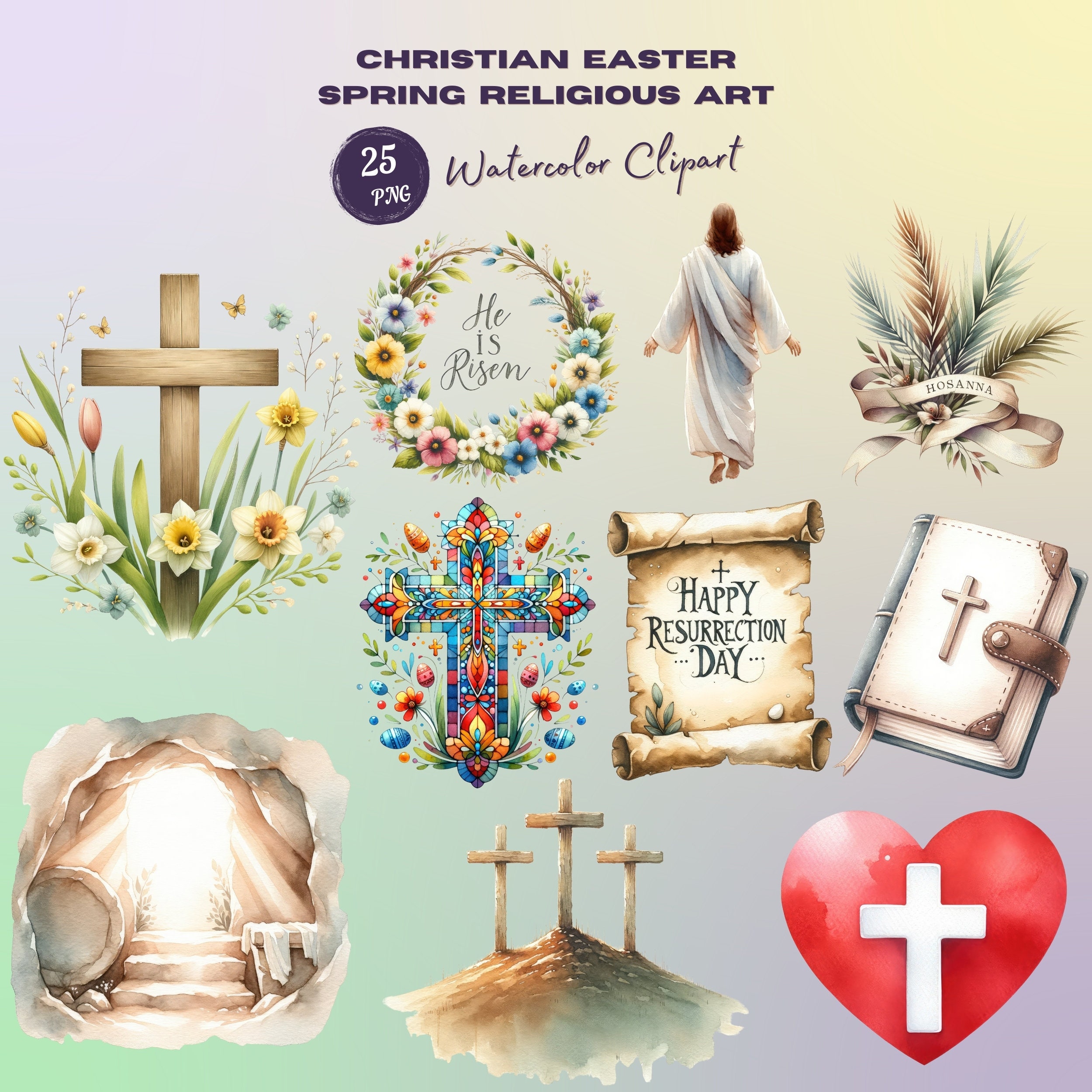 Watercolor Christian Easter Clipart. Religious Collection Jesus Christ ...