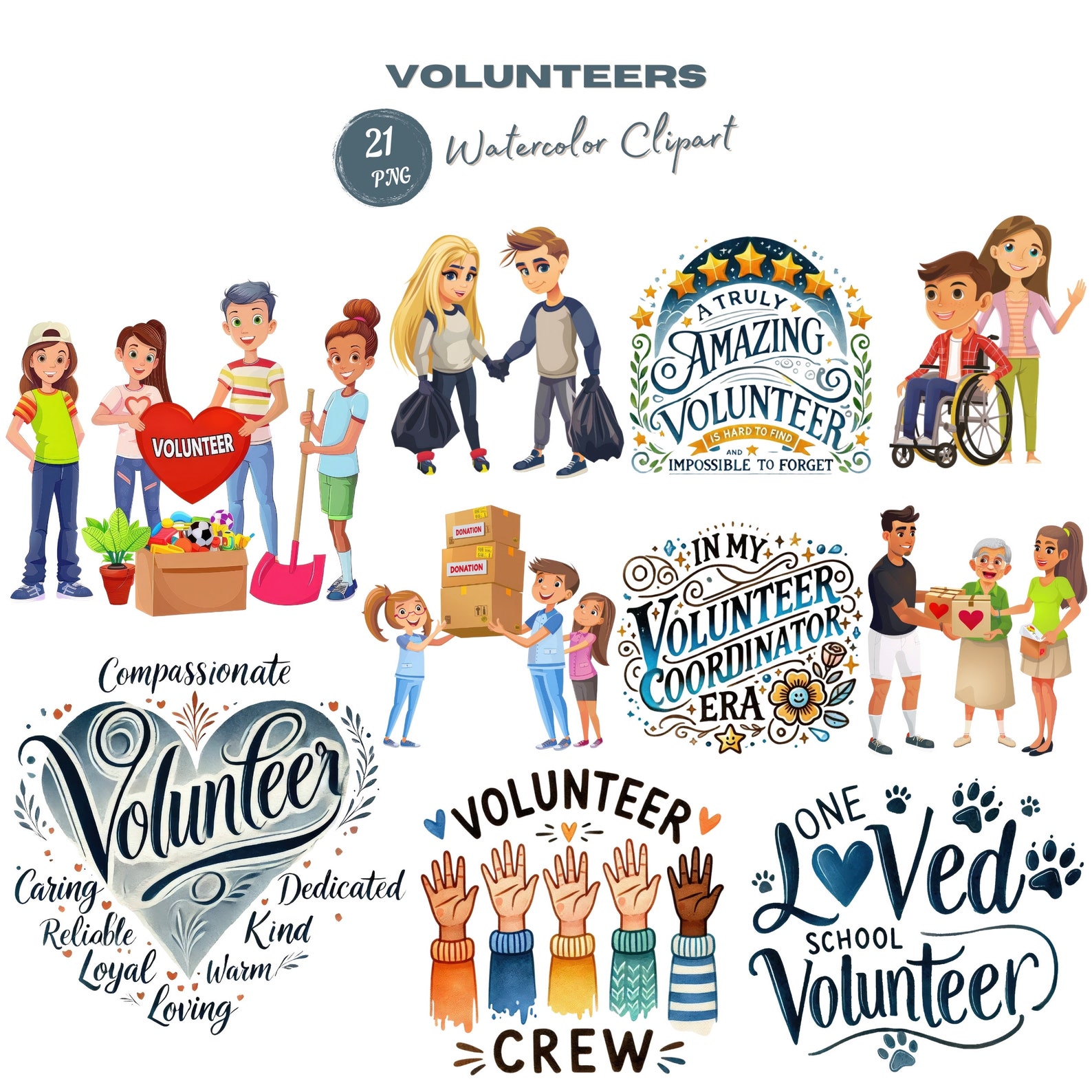 Watercolor Volunteers PNG Clipart for Local Community Engagement and ...