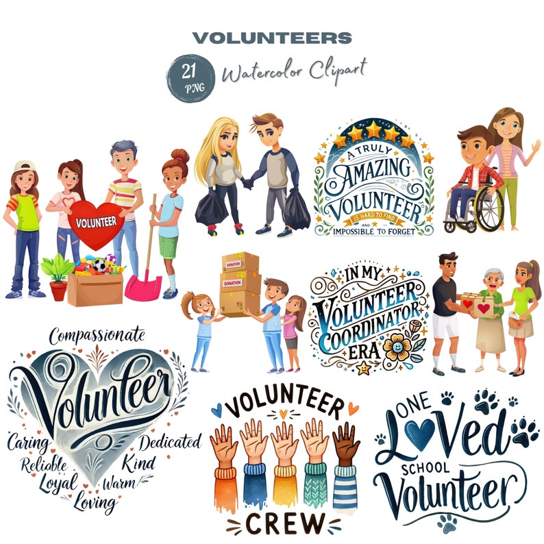 Watercolor Volunteers PNG Clipart for Local Community Engagement and ...