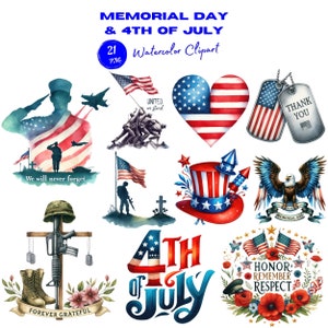 Watercolor Memorial Day. Watercolor 4th of July Clipart. USA ...