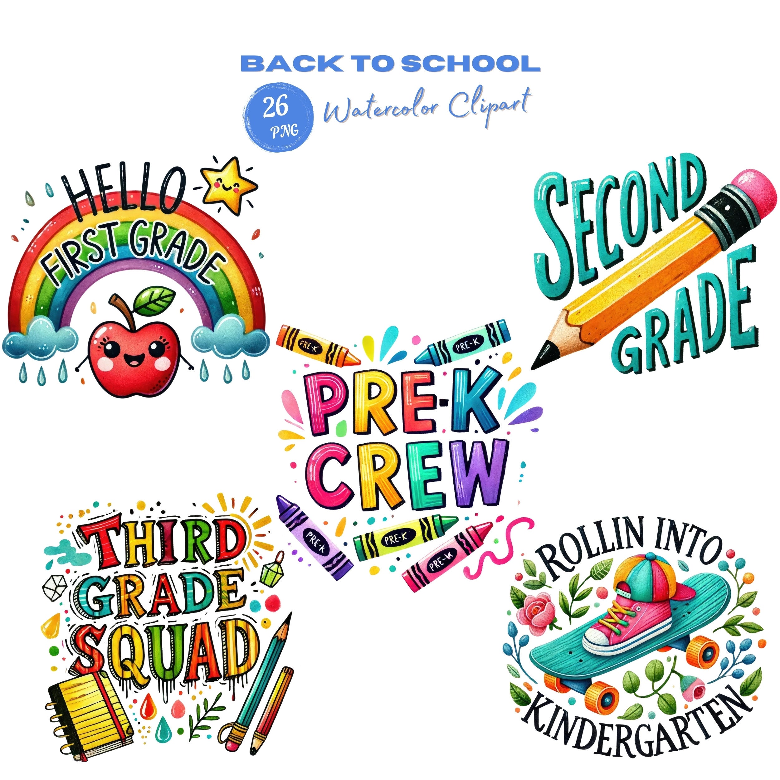Watercolor Back to School Clipart PNG - Hand-drawn School Supplies for ...