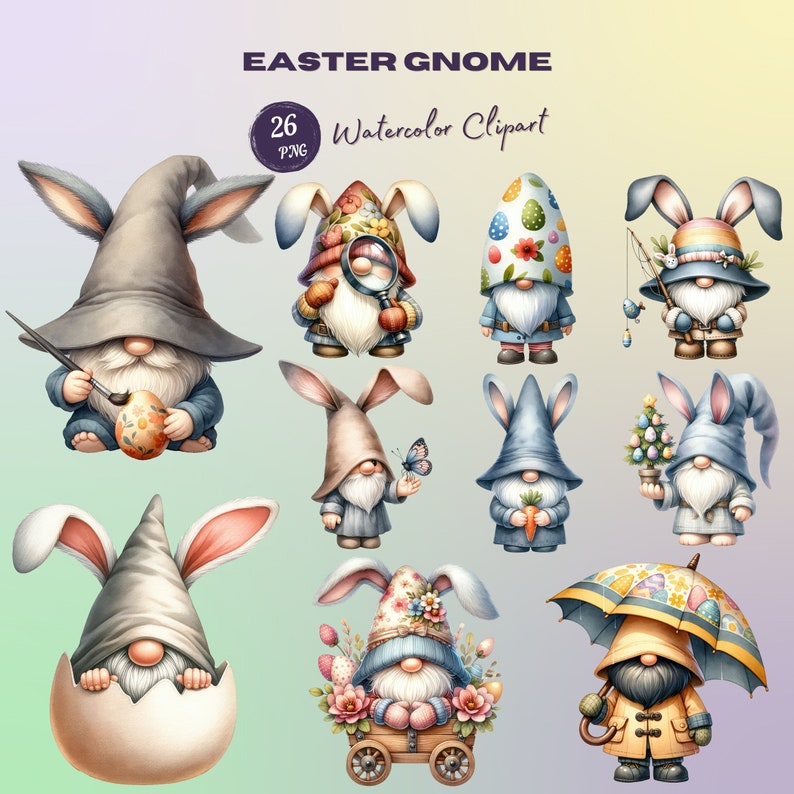 Watercolor Easter Gnome Clipart - Whimsical Design for Spring Decor and ...