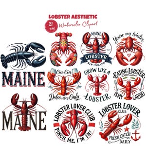 Watercolor Lobster Aesthetic PNG Clipart Sublimation. Coquette Coastal ...