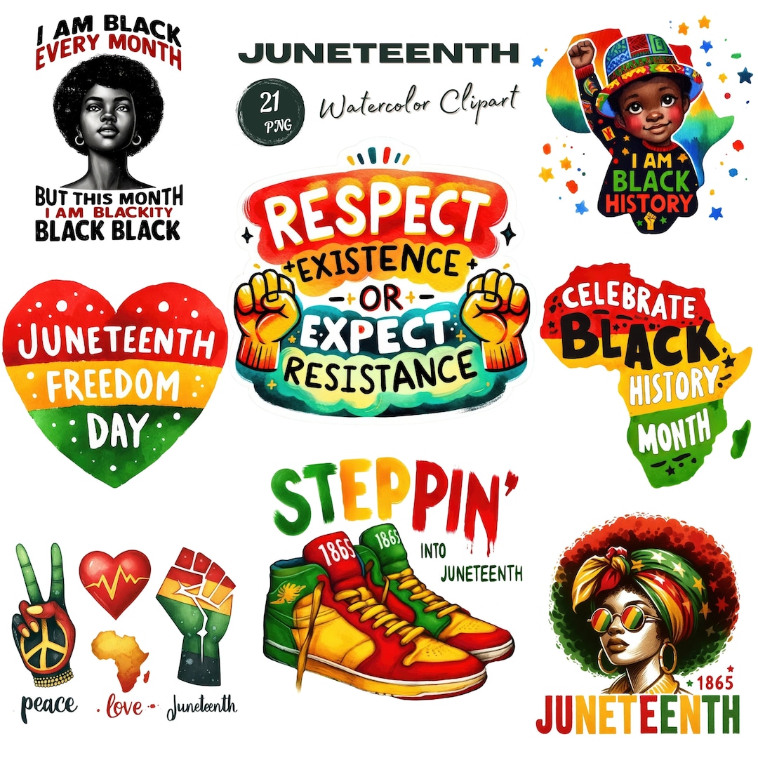 Watercolor Juneteenth Clipart: Emancipation and Independence Day ...