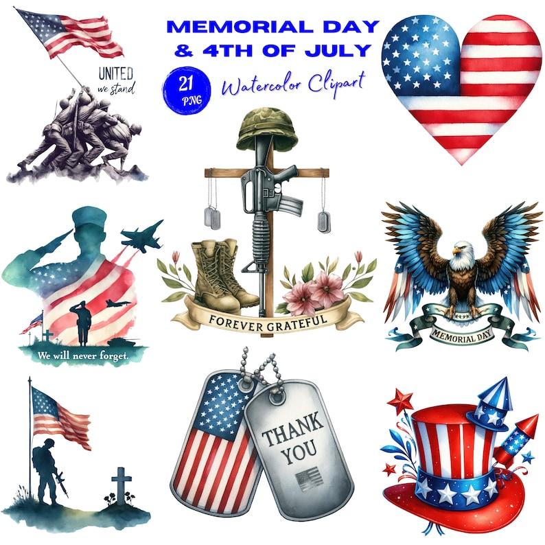 Watercolor Memorial Day. Watercolor 4th of July Clipart. USA ...