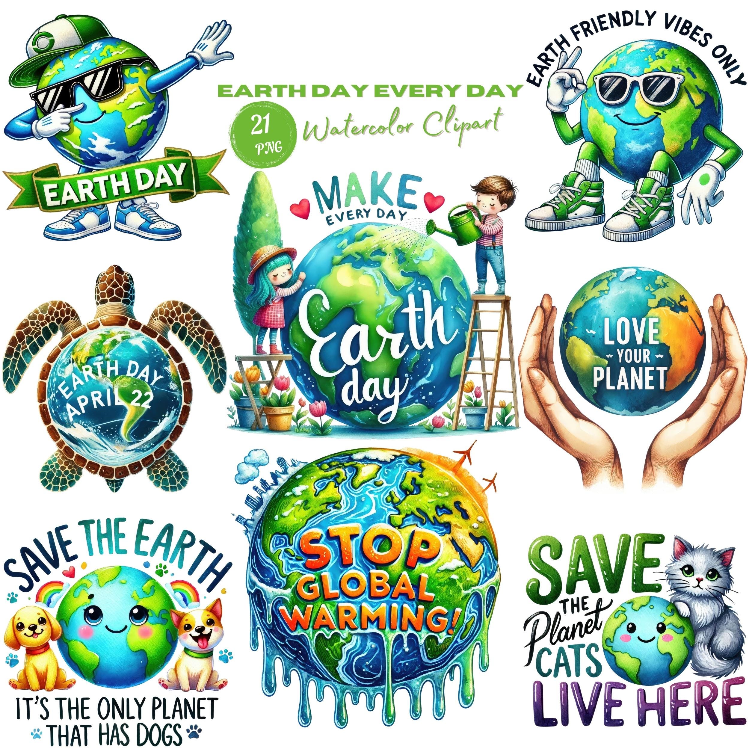 Watercolor Earth Day Clipart. Environmental Awareness Images. Planet ...