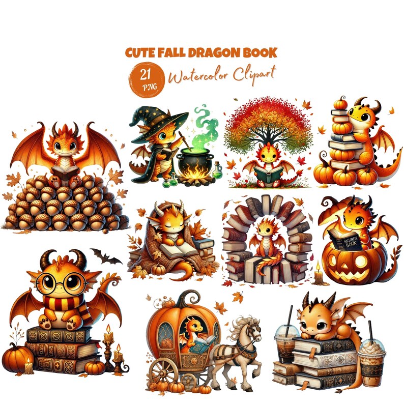 Fall Dragon Book PNG, Sleeping Pumpkin Dragon Clipart, Cute Book Dragon ...