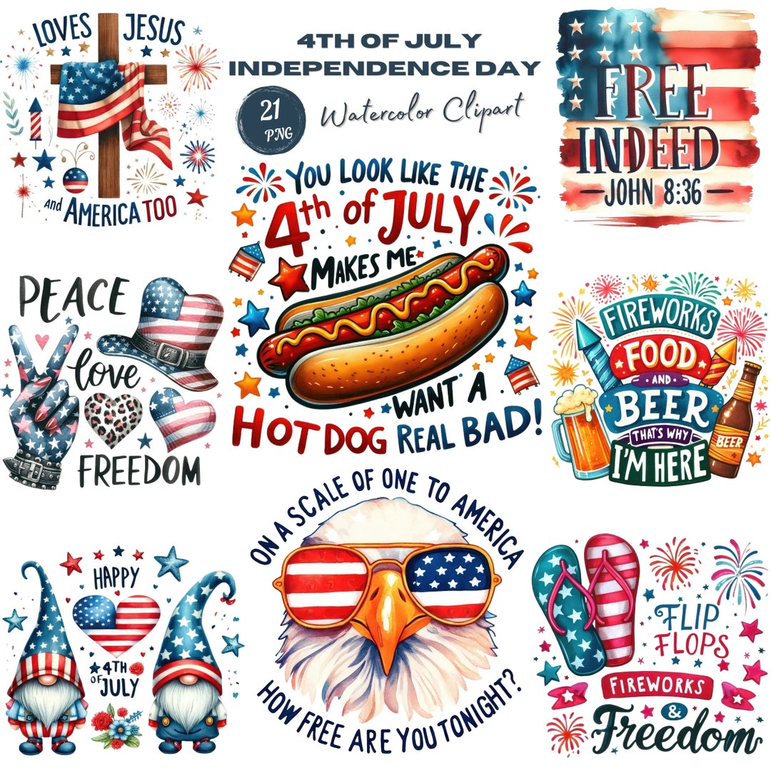 Watercolor 4th of July Clipart - Watercolor Independence Day Patriotic ...