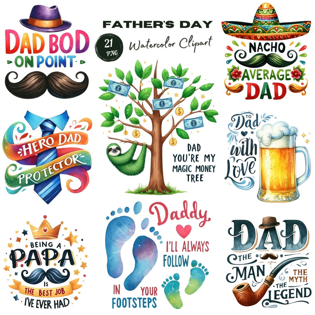 Watercolor Father's Day Clipart. Watercolor Father's Day Card and ...